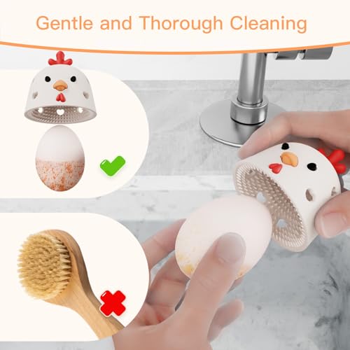 2 Pack Tewodila Silicone Eggshell Cleaning Tool, Practical Vegetable and Fruit Cleaning Tool for Eggshell (White and Khaki)