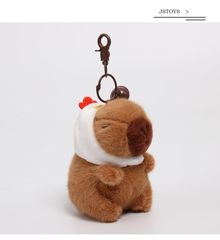 HSYHERE Men Women Interesting Funny Cute Stylish Wearing Strawberry Chicken Hat Soft Plush Capybara Keychain Key Ring, Valentine Lover Christmas New Year Gift Bag Pendant -Tortoise Bag