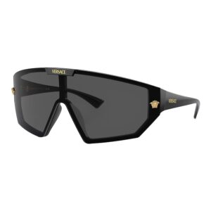 versace ve 4461 gb1/87 black plastic shield sunglasses grey lens