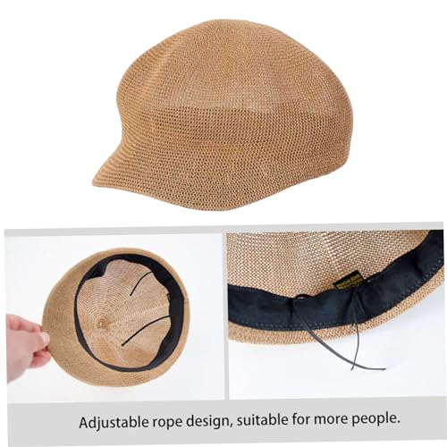 Newsboy Caps Straw Cap Women Summer Newsboy Cap Straw Knitted Beach Sun Hat with Adjustable Rope for Women Sun Hat Khaki