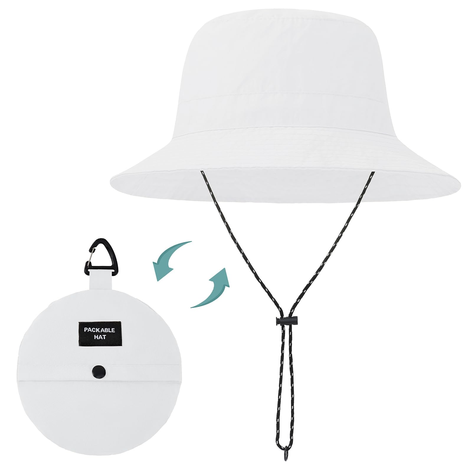 White Bucket Hat Men Sun Hat Golf Bucket Hat with Strings Summer Beach Hiking Fishing Hat for Men White Hat with Brim