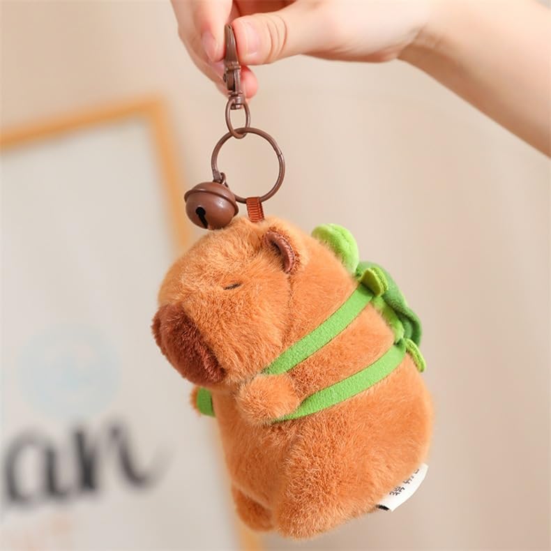 HSYHERE Men Women Interesting Funny Cute Stylish Wearing Strawberry Chicken Hat Soft Plush Capybara Keychain Key Ring, Valentine Lover Christmas New Year Gift Bag Pendant -Tortoise Bag