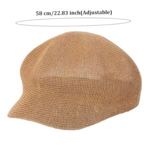 Newsboy Caps Straw Cap Women Summer Newsboy Cap Straw Knitted Beach Sun Hat with Adjustable Rope for Women Sun Hat Khaki