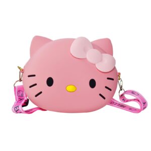 kawaii kitty bag with adjustable shoulder strap, zipper handbag cute kitty coin wallet purse shoulder bag, coin pouch for gifts women birthday - pink