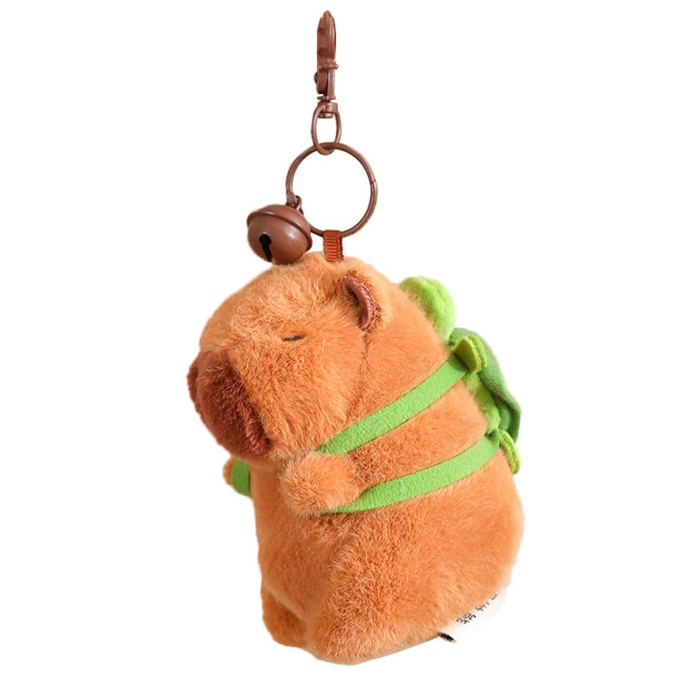 HSYHERE Men Women Interesting Funny Cute Stylish Wearing Strawberry Chicken Hat Soft Plush Capybara Keychain Key Ring, Valentine Lover Christmas New Year Gift Bag Pendant -Tortoise Bag