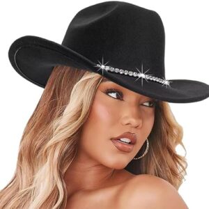 women sparkly-rhinestone western-cowgirl-hat glitter-bling cowboy-hat felt-rodeo-hat for disco-party medium/large