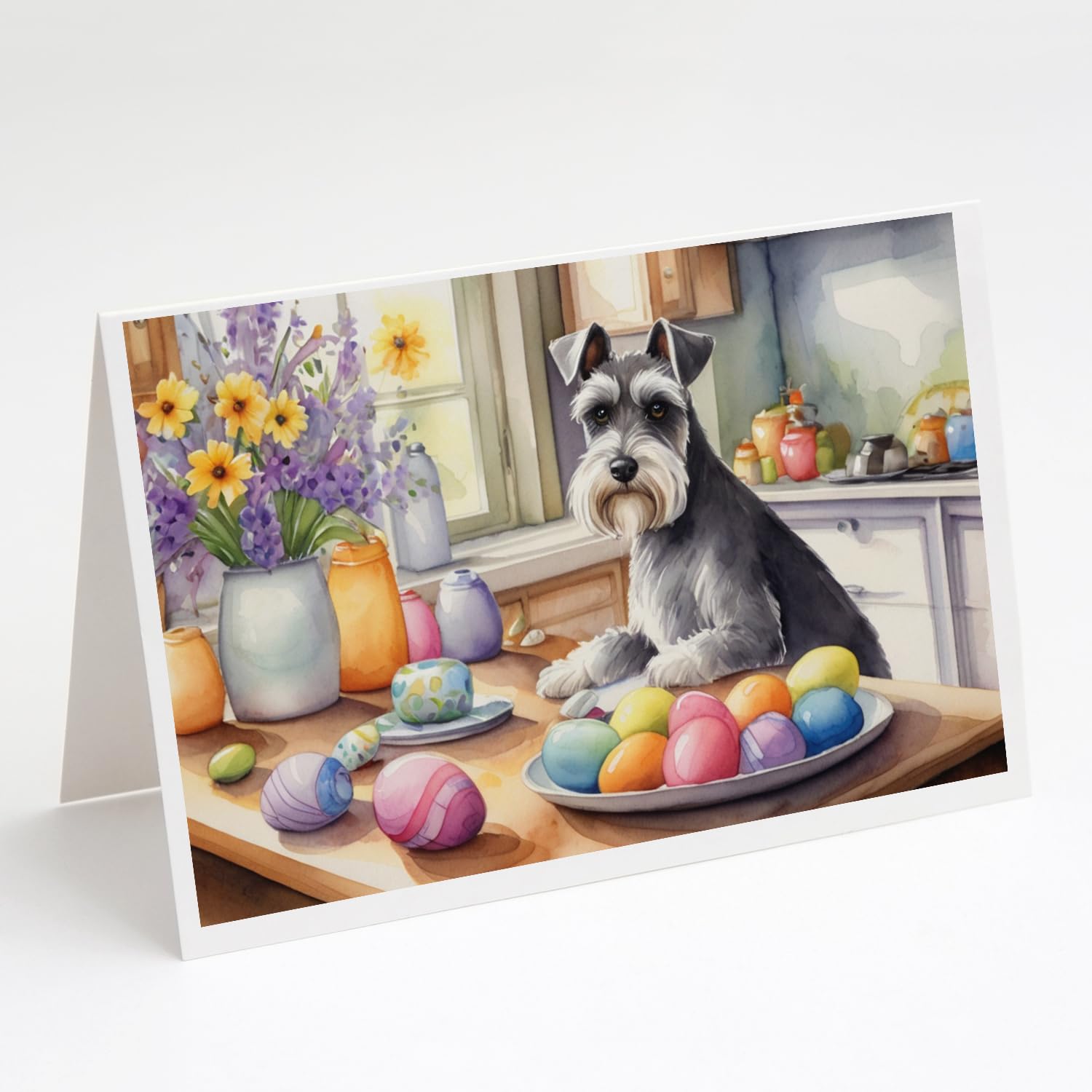 Caroline's Treasures DAC6892GCA7P Decorating Easter Schnauzer Greeting Cards Pack of 8 Blank Cards with Envelopes Whimsical A7 Size 5x7 Blank Note Cards