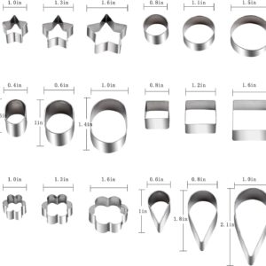 Mini Cookie Cutter Set, 30 Tiny Stainless Steel Cookie Stamps of Rectangle Square Heart Star Triangle Round Tiny Circle for Out Pastry Dough, Pie Crust & Fruit, Fondant