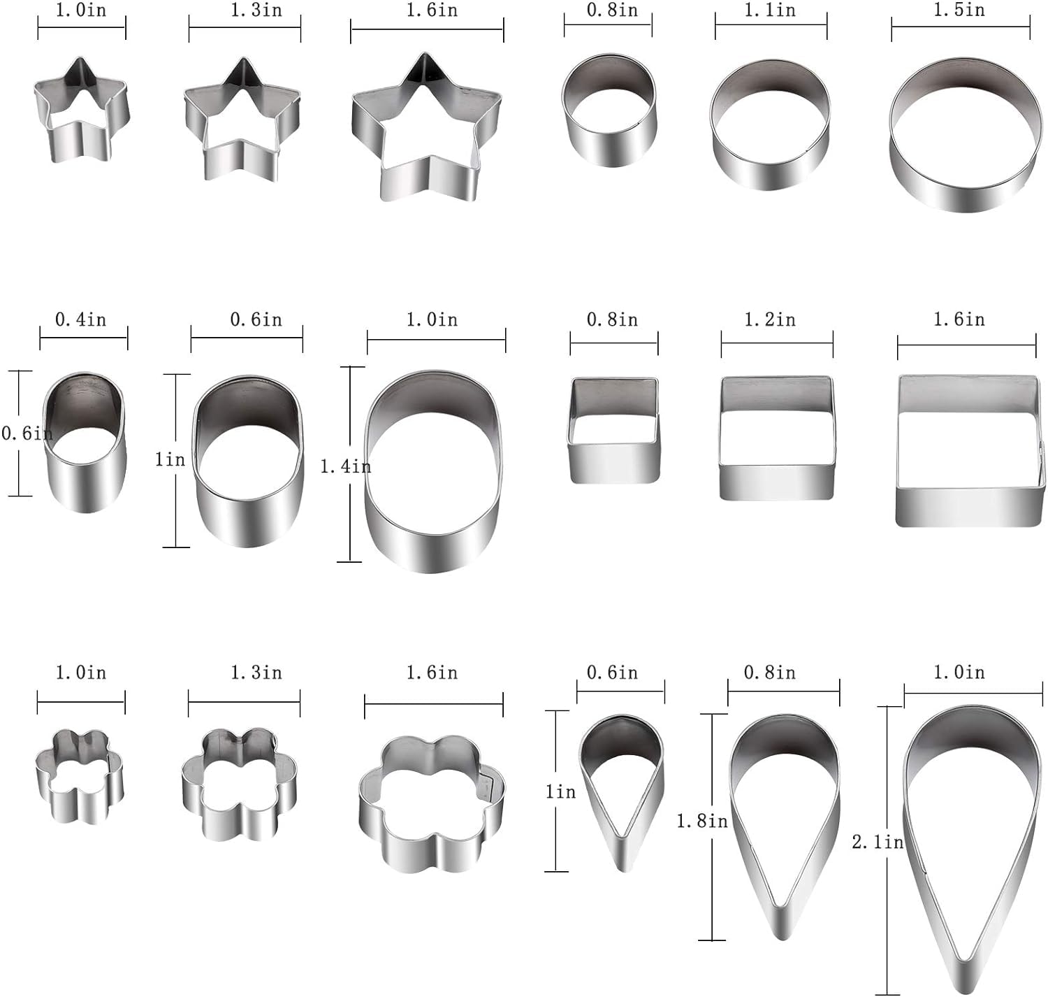 Mini Cookie Cutter Set, 30 Tiny Stainless Steel Cookie Stamps of Rectangle Square Heart Star Triangle Round Tiny Circle for Out Pastry Dough, Pie Crust & Fruit, Fondant