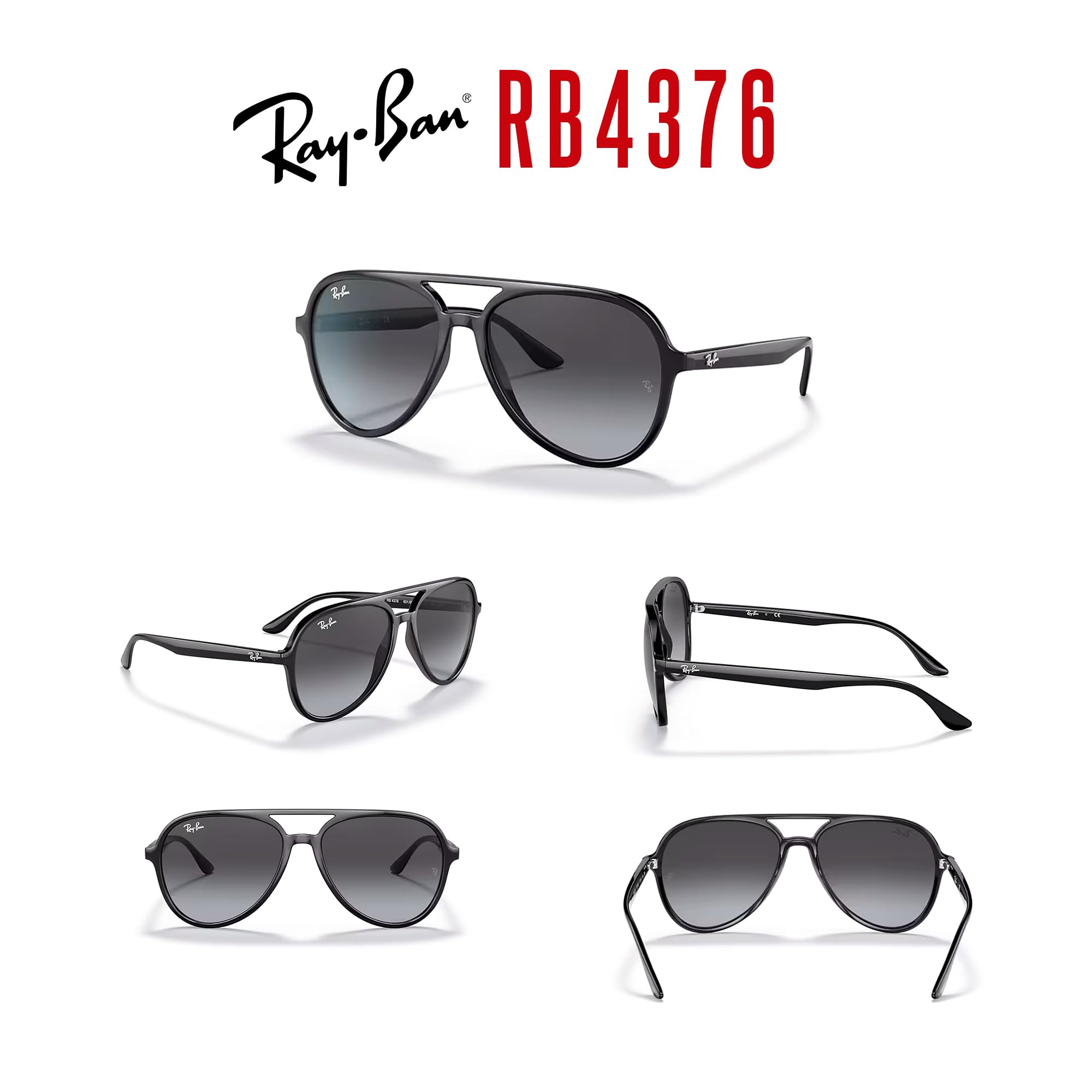 Ray-Ban RB4376 601/8G 57MM Black/Grey Gradient Aviator Sunglasses for Men for Women + BUNDLE With Deisgner iWear Complimentary Eyewear Kit