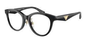 emporio armani women's ea3236f low bridge fit cat eye prescription eyewear frames, shiny black/demo lens, 52 mm