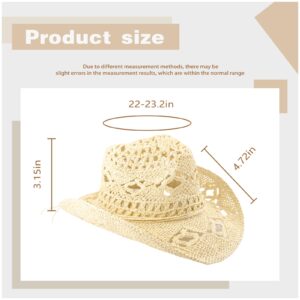 Zuhekti Straw Cowboy Hats for Women Sparkly Western Cowgirl Hat for Holiday Party Foldable Vacation Beach Sun Hat with Wide Brim,Beige