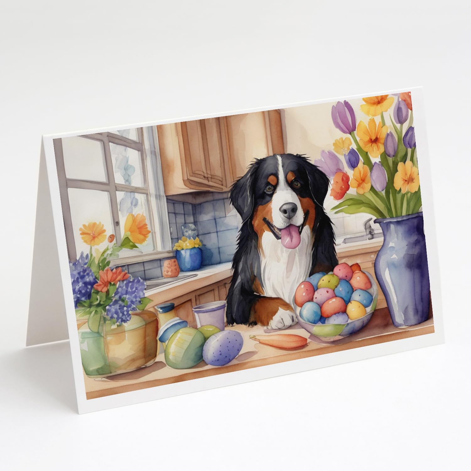 Caroline's Treasures DAC6762GCA7P Decorating Easter Bernese Mountain Dog Greeting Cards Pack of 8 Blank Cards with Envelopes Whimsical A7 Size 5x7 Blank Note Cards