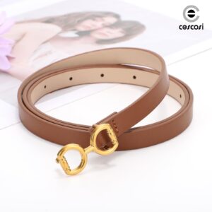 CESCOSI 4 Pack Skinny Women Leather Belt for Dresses Thin Waist Belt for Jeans Pants with Gold Buckle