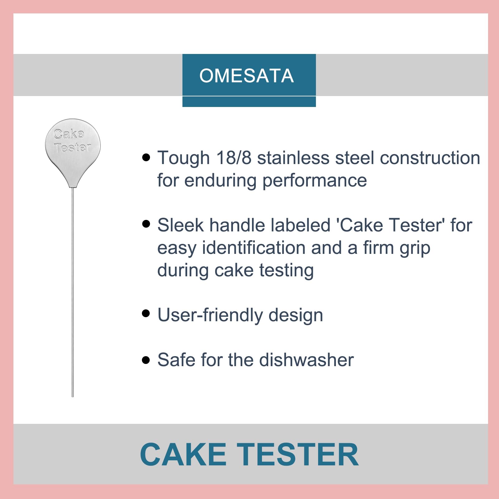 Cake Tester for Baking, 4 Packs Cake Testers for Baking Doneness and Reusable Cake Testing Stick 7.9 in Stainless Steel Skewer Omesata