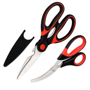 yeveette kitchen shears set of 2, heavy duty kitchen scissors seafood scissors, stainless steel sharp food cooking scissors for meat, bones, fish, poultry, vegetables, chicken, dishwasher safe