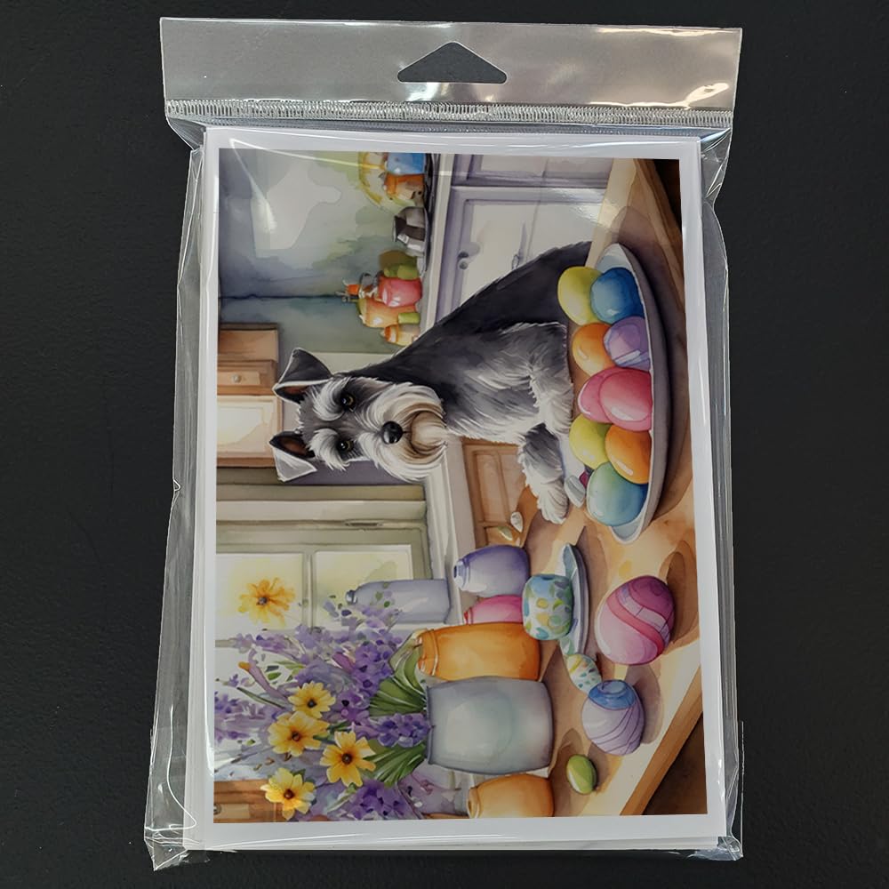 Caroline's Treasures DAC6892GCA7P Decorating Easter Schnauzer Greeting Cards Pack of 8 Blank Cards with Envelopes Whimsical A7 Size 5x7 Blank Note Cards