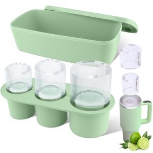 tcamp ice cube tray for stanley cup 30-40 oz tumbler cup ice mold, silicone ice tray with lid and bin for chilling cocktails, whiskey, drinks, coffee, easy fill and release ice maker (green)