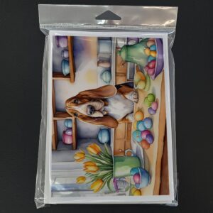 Caroline's Treasures DAC6753GCA7P Decorating Easter Basset Hound Greeting Cards Pack of 8 Blank Cards with Envelopes Whimsical A7 Size 5x7 Blank Note Cards