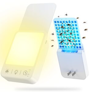 fruit fly traps for indoors, 2 in 1 plug in bug catcher indoor flying insect trap with warm led night light and uv attractant, fly traps indoor for home fruit fly killer (1 device + 6 glue cards)