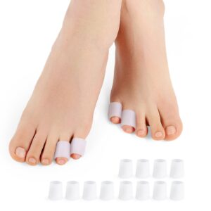 povihome pinky toe sleeves protectors - 12 pack small gel corn protectors - protect toe from rubbing, ingrown toenails, calluses, blisters - toe cushions for pain relief (small size, white)