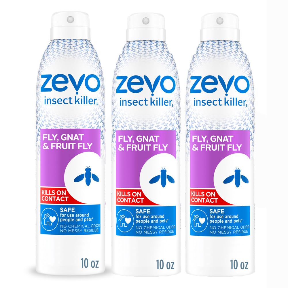 Zevo Flying Insect Bug Spray: Aerosol Spray Kills Fruit Flies, Gnats, Mosquitoes and Moths - for Indoor and Outdoor Use (3 Bottles)