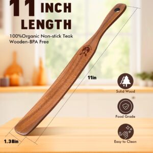 Skinny Spurtle for Sourdough Starter, Mixing, Reaching Bottom of Jar, Dough Whisk, 100% Natural from High Moist Resistance Teak, Spurtles Kitchen Tools Wooden Kitchen Utensils for NonStick Cookware