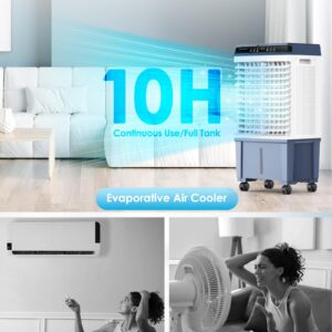 Air Choice Evaporative Air Cooler, 1800CFM Swamp Cooler with 12H Timer, 110° Oscillation, Remote Control & 5.3 Gal Water Tank, 3 Speeds, 4 Ice Packs, 3-in-1 Evaporative Cooler for Outdoor Indoor Use