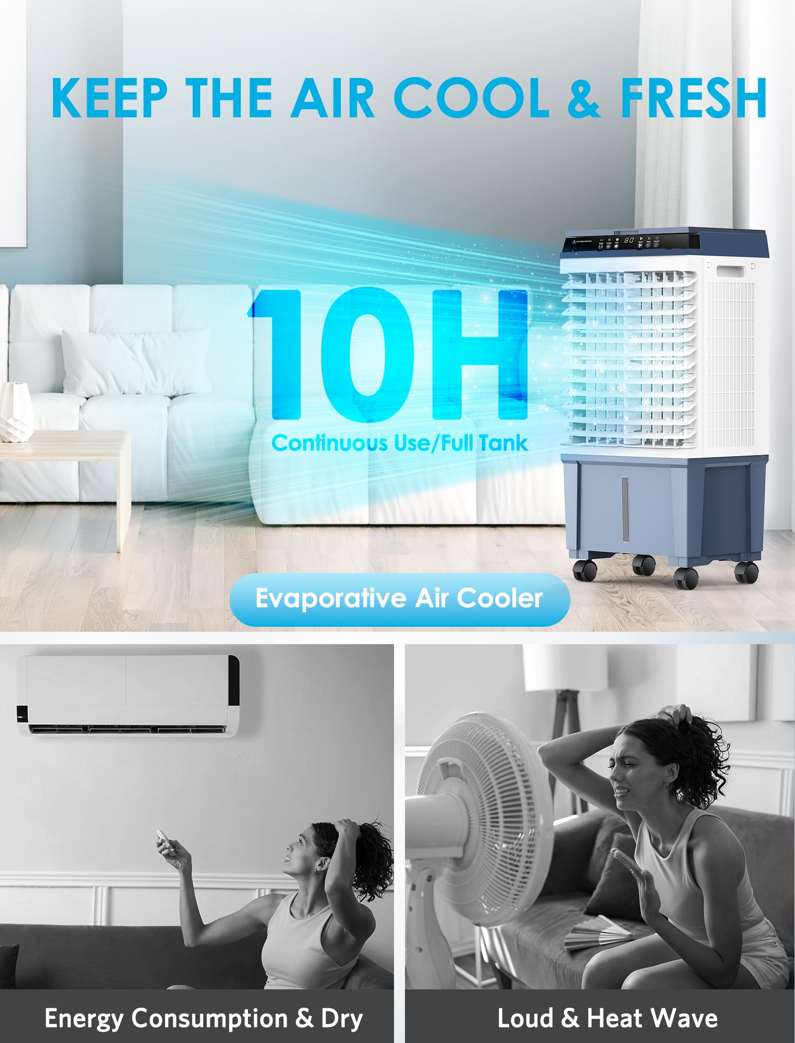 Air Choice Evaporative Air Cooler, 1800CFM Swamp Cooler with 12H Timer, 110° Oscillation, Remote Control & 5.3 Gal Water Tank, 3 Speeds, 4 Ice Packs, 3-in-1 Evaporative Cooler for Outdoor Indoor Use