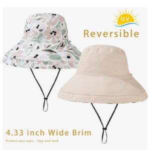 vidsel Womens Sun Hats Wide Brim Reversible Bucket Cotton Hat Packable Summer Travel Cap with Hat Clip,UV Protection Beige