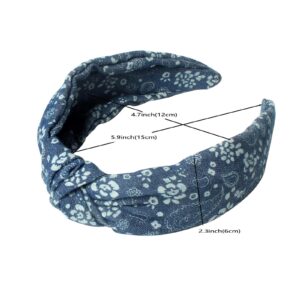 Cuizhiyu 3Pack Denim Knot Headband Knotted Wide Headband for Women,Blue Knot Headbands Non slip Hairbands Girls Fabric Headband Hair Accessories