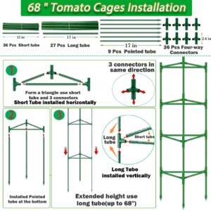 WYRJXYB Tomato Cages for Garden - Heavy Duty Steel Tomatoes Cage 3 Packs Tall Up to 68in & 164Ft Twist Tie -Tomato Plant Stakes Support Cages Trellis for Garden Pots Vegetable Climbing Plants Outdoor