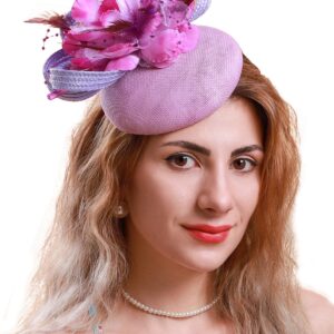 Cizoe Fascinators Hat for Women Kentucky Derby Headpiece Tea Party Hats Feather Wedding Headware Bridal Headpiece(lavender)