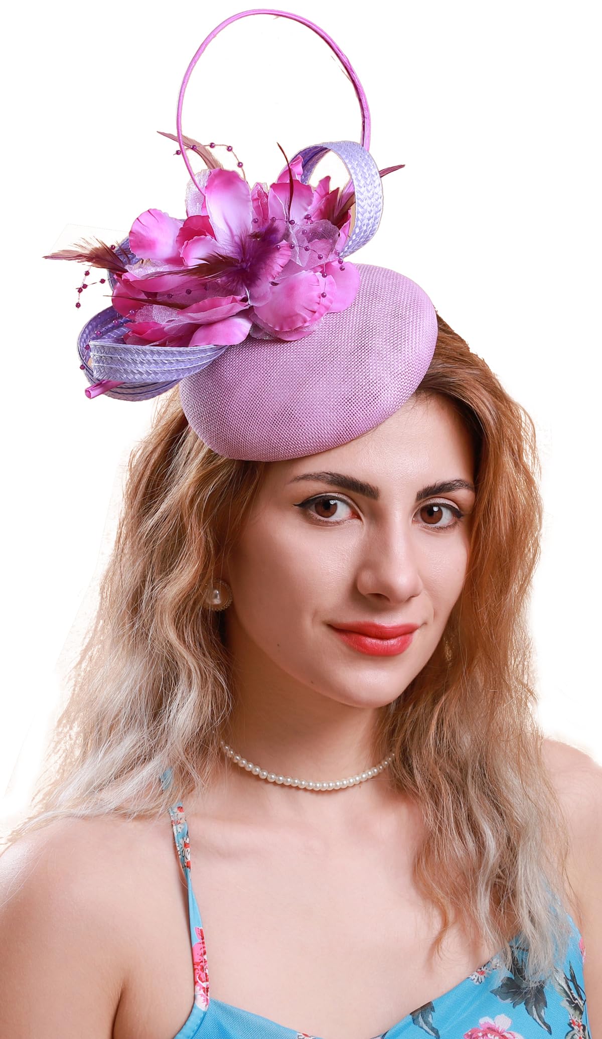 Cizoe Fascinators Hat for Women Kentucky Derby Headpiece Tea Party Hats Feather Wedding Headware Bridal Headpiece(lavender)