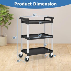 Toolsempire 3 Tier Rolling Utility Cart, Utility Cart with Lockable Wheels, Heavy Duty Tool Trolley Metal Utility Cart Service Cart for Kitchen, Office, Restaurant, Home