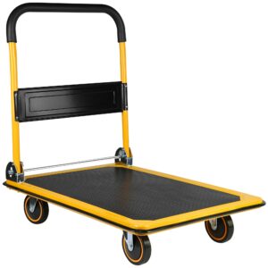 platform truck hand truck large size foldable dolly cart for moving easy storage and 360 degree swivel wheels 660lbs weight capacity (yellow)