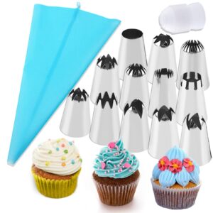 12pcs large piping tips set, stainless steel frosting tips with reusable pastry bag, cake decorating tips set for diy pastry dough, cookie, cupcake, cake