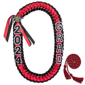 alkb 11 pcs graduation ribbon leis, black red graduation braided necklace with honor cord class of 2024 graduation gift for high school college graduation party supplies