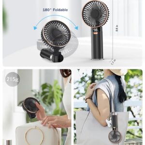 JMOSTRG Handheld Fan - Portable Fan 5200mAh, Metal Handle Mini Hand Held Fan Foldable, USB Rechargeable Personal Fan Power Bank, 6 Speeds Quiet Handheld Fan with LED Display, Cooling Fan for Travel