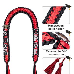 ALKB 11 Pcs Graduation Ribbon Leis, Black Red Graduation Braided Necklace with Honor Cord Class of 2024 Graduation Gift for High School College Graduation Party Supplies