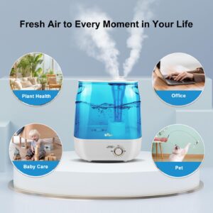 Bear Humidifiers for Bedroom Large Room, Top Fill 6L Super Powerful Cool Mist Humidifier with Dual 360° Nozzles & Oil Diffuser, Rapid Humidification, Quiet Humidifiers for Baby Nursery & Plants, 24H