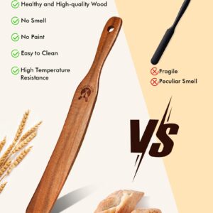 Skinny Spurtle for Sourdough Starter, Mixing, Reaching Bottom of Jar, Dough Whisk, 100% Natural from High Moist Resistance Teak, Spurtles Kitchen Tools Wooden Kitchen Utensils for NonStick Cookware