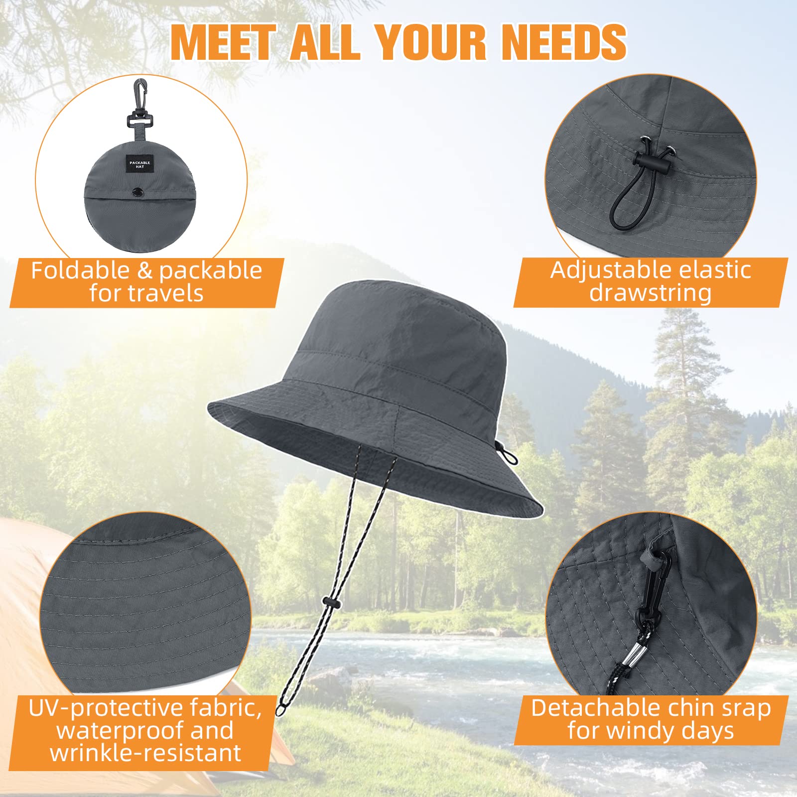 White Bucket Hat Men Sun Hat Golf Bucket Hat with Strings Summer Beach Hiking Fishing Hat for Men White Hat with Brim