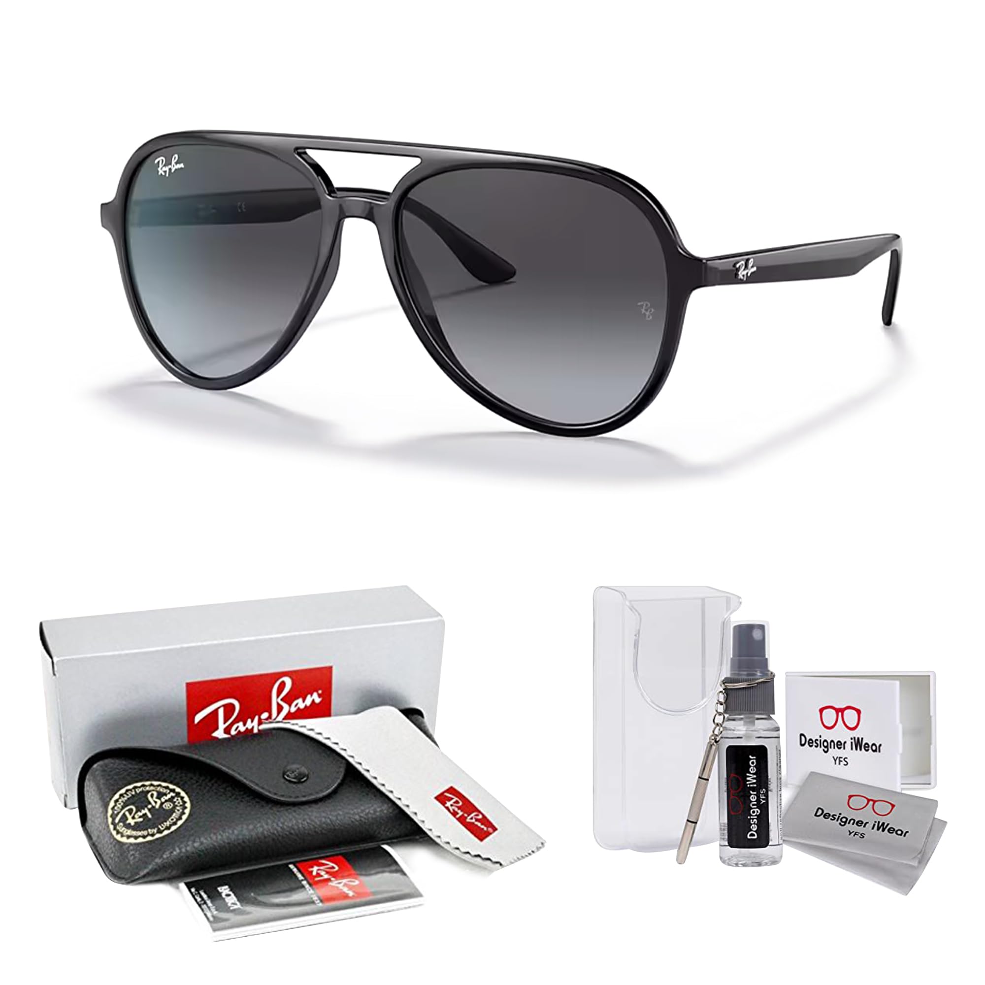 Ray-Ban RB4376 601/8G 57MM Black/Grey Gradient Aviator Sunglasses for Men for Women + BUNDLE With Deisgner iWear Complimentary Eyewear Kit