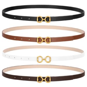 cescosi 4 pack skinny women leather belt for dresses thin waist belt for jeans pants with gold buckle