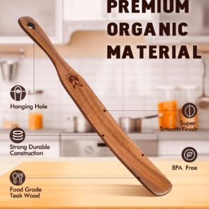 Skinny Spurtle for Sourdough Starter, Mixing, Reaching Bottom of Jar, Dough Whisk, 100% Natural from High Moist Resistance Teak, Spurtles Kitchen Tools Wooden Kitchen Utensils for NonStick Cookware