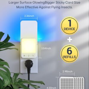 Fruit Fly Traps for Indoors, 2 in 1 Plug in Bug Catcher Indoor Flying Insect Trap with Warm LED Night Light and UV Attractant, Fly Traps Indoor for Home Fruit Fly Killer (1 Device + 6 Glue Cards)