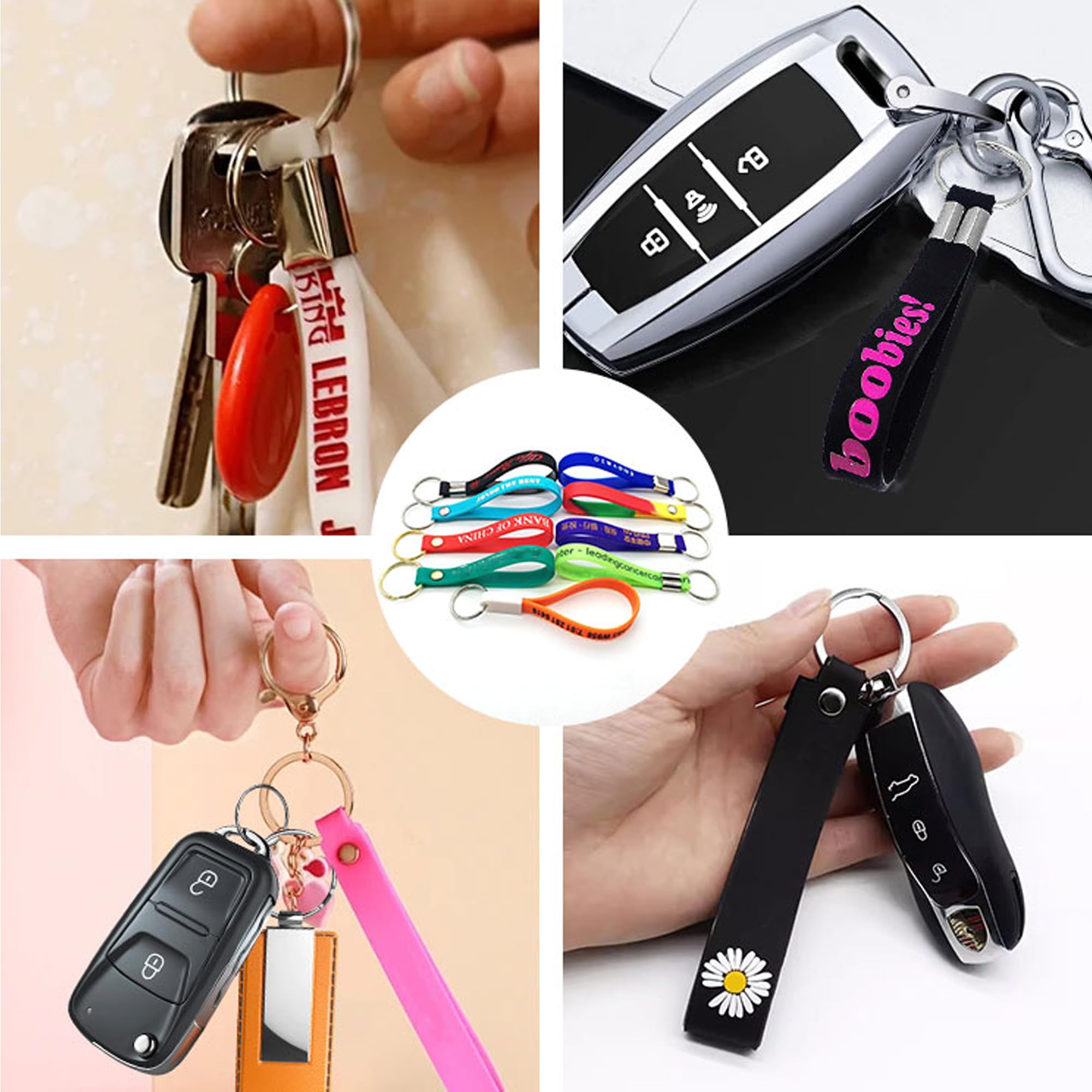 Harborway 30/100/500PCS Personalized Silicone Keychains Backpack Key Cellphone, Custom Rubber Keychain With Text Short Keyrings for Events, Company, Motivation Adults