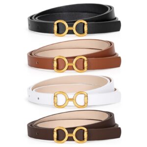 CESCOSI 4 Pack Skinny Women Leather Belt for Dresses Thin Waist Belt for Jeans Pants with Gold Buckle