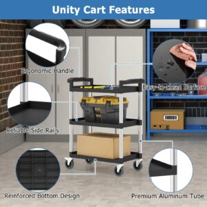 Toolsempire 3 Tier Rolling Utility Cart, Utility Cart with Lockable Wheels, Heavy Duty Tool Trolley Metal Utility Cart Service Cart for Kitchen, Office, Restaurant, Home